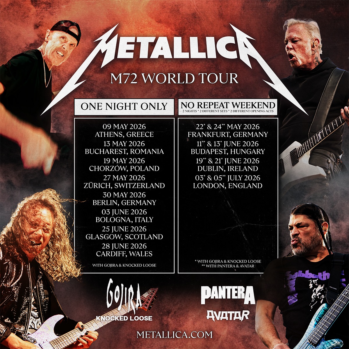 METALLICA revine la București, pe scena Arenei Naționale